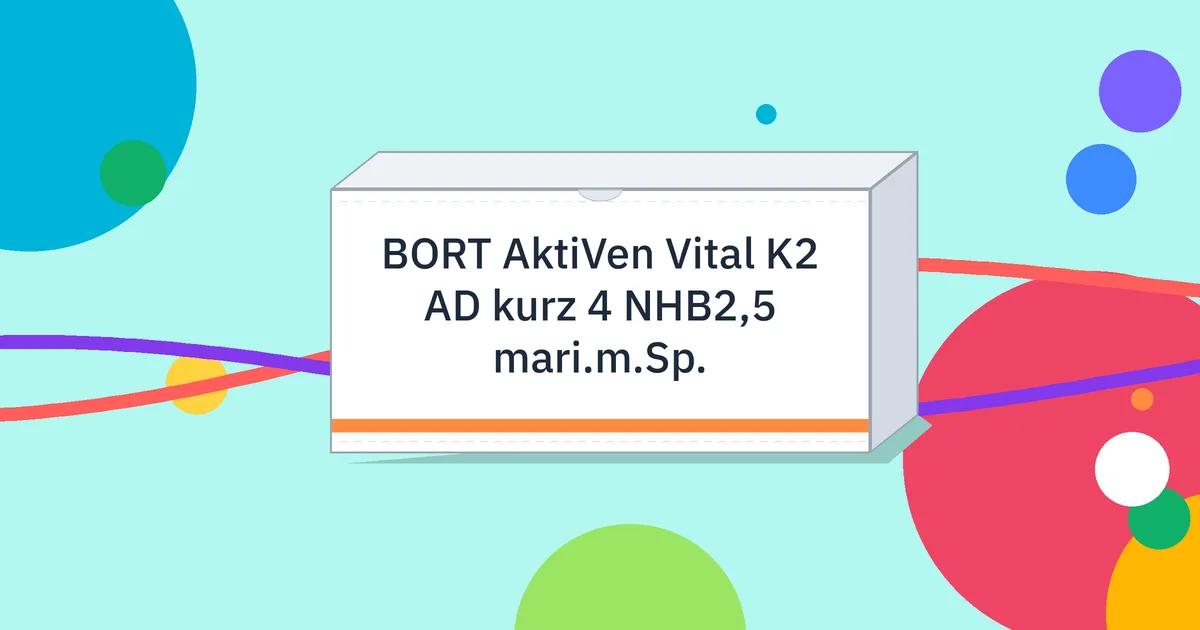 Symbolbild: Packung mit der Aufschrift BORT AktiVen Vital K2 AD kurz 4 NHB2,5 mari.m.Sp. (PZN 17499512) – Verfügbarkeit und Bezug in Apotheken in Frankfurt am Main