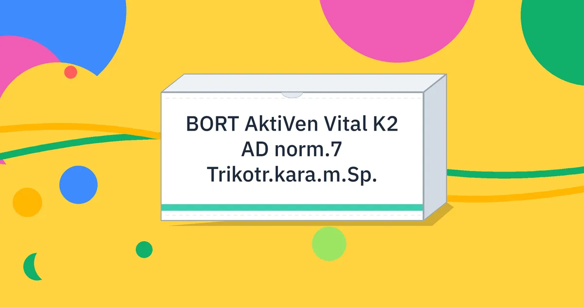 Symbolbild: Packung mit der Aufschrift BORT AktiVen Vital K2 AD norm.7 Trikotr.kara.m.Sp. (PZN 12549470) – Verfügbarkeit und Bezug in Apotheken in Frankfurt am Main