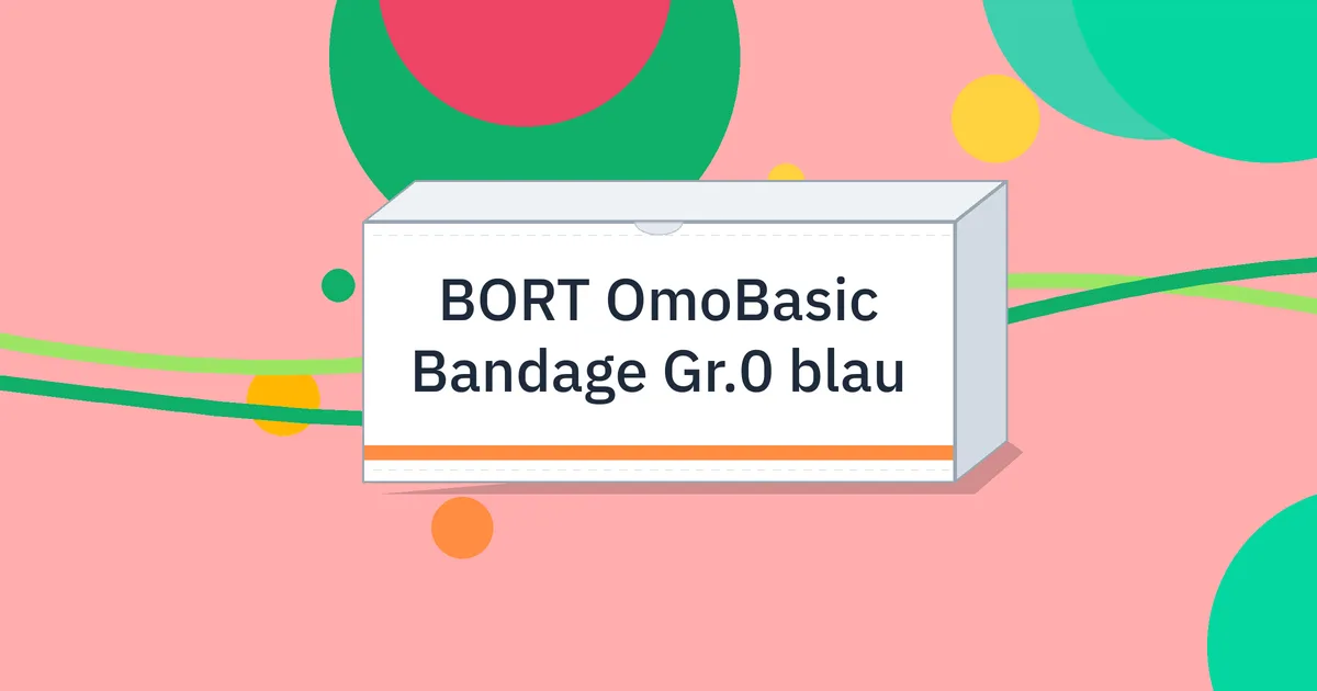 Symbolbild: Packung mit der Aufschrift BORT OmoBasic Bandage Gr.0 blau (PZN 00007172) – Verfügbarkeit und Bezug in Apotheken in Frankfurt am Main