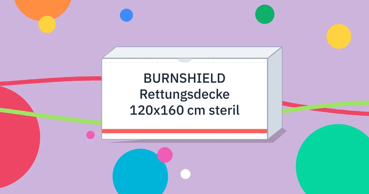 Symbolbild: Packung mit der Aufschrift BURNSHIELD Rettungsdecke 120x160 cm steril (PZN 09306249) – Verfügbarkeit und Bezug in Apotheken in Frankfurt am Main