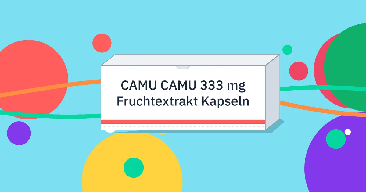 Symbolbild: Packung mit der Aufschrift CAMU CAMU 333 mg Fruchtextrakt Kapseln (PZN 11516020) – Verfügbarkeit und Bezug in Apotheken in Frankfurt am Main