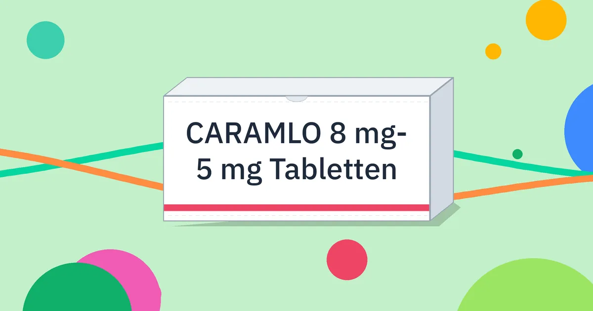 Symbolbild: Packung mit der Aufschrift CARAMLO 8 mg-5 mg Tabletten (PZN 10542067) – Verfügbarkeit und Bezug in Apotheken in Frankfurt am Main