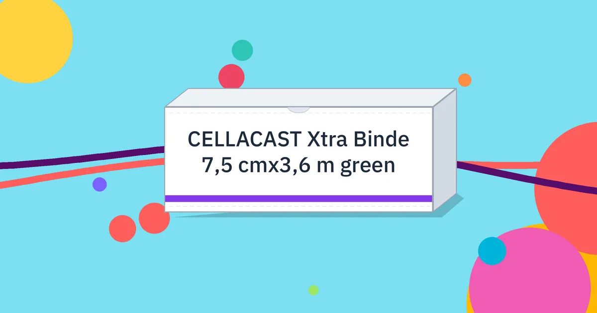 Symbolbild: Packung mit der Aufschrift CELLACAST Xtra Binde 7,5 cmx3,6 m green (PZN 11382080) – Verfügbarkeit und Bezug in Apotheken in Frankfurt am Main