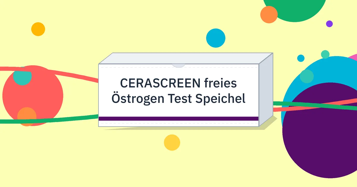 Symbolbild: Packung mit der Aufschrift CERASCREEN freies Östrogen Test Speichel (PZN 16601121) – Verfügbarkeit und Bezug in Apotheken in Frankfurt am Main
