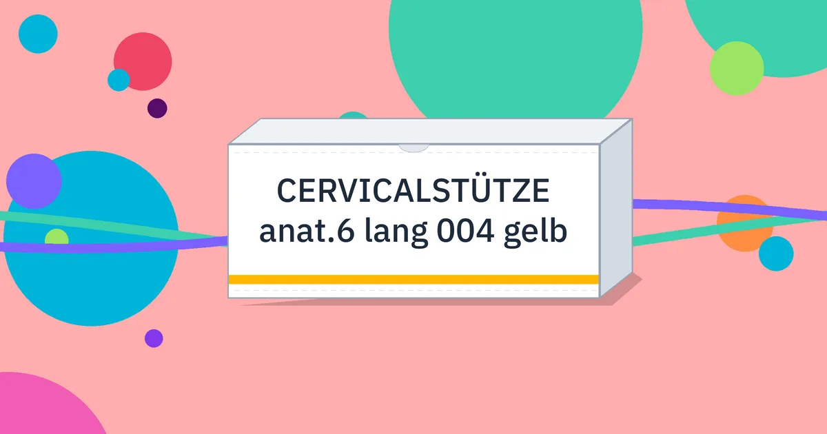 Symbolbild: Packung mit der Aufschrift CERVICALSTÜTZE anat.6 lang 004 gelb (PZN 08895479) – Verfügbarkeit und Bezug in Apotheken in Frankfurt am Main