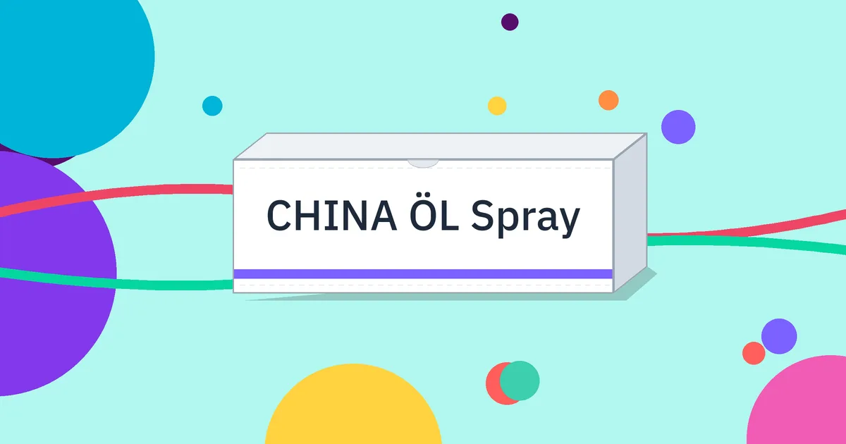Symbolbild: Packung mit der Aufschrift CHINA ÖL Spray (PZN 17429204) – Verfügbarkeit und Bezug in Apotheken in Frankfurt am Main