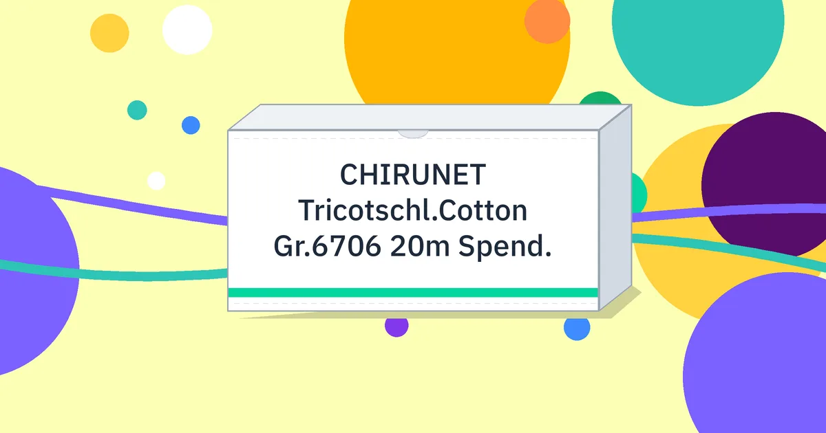 Symbolbild: Packung mit der Aufschrift CHIRUNET Tricotschl.Cotton Gr.6706 20m Spend. (PZN 00478078) – Verfügbarkeit und Bezug in Apotheken in Frankfurt am Main