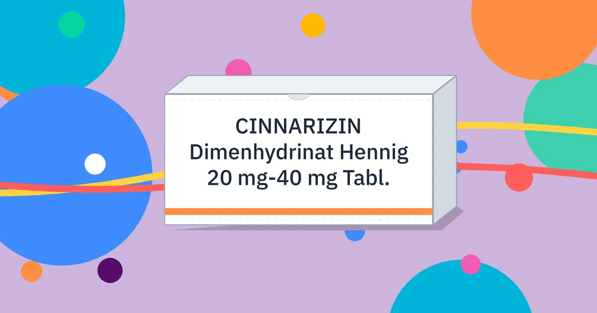 Symbolbild: Packung mit der Aufschrift CINNARIZIN Dimenhydrinat Hennig 20 mg-40 mg Tabl. (PZN 11083182) – Verfügbarkeit und Bezug in Apotheken in Frankfurt am Main