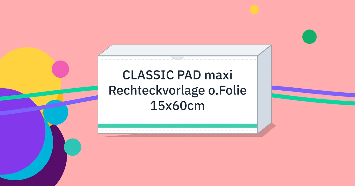 Symbolbild: Packung mit der Aufschrift CLASSIC PAD maxi Rechteckvorlage o.Folie 15x60cm (PZN 13903637) – Verfügbarkeit und Bezug in Apotheken in Frankfurt am Main