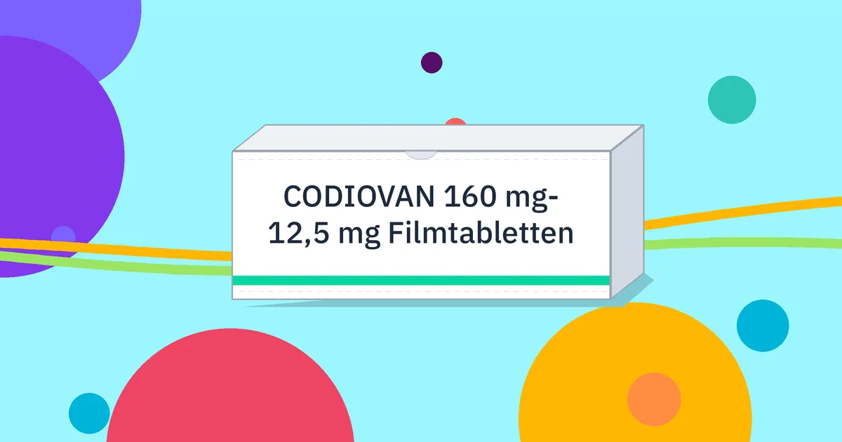 Symbolbild: Packung mit der Aufschrift CODIOVAN 160 mg-12,5 mg Filmtabletten (PZN 10851578) – Verfügbarkeit und Bezug in Apotheken in Frankfurt am Main