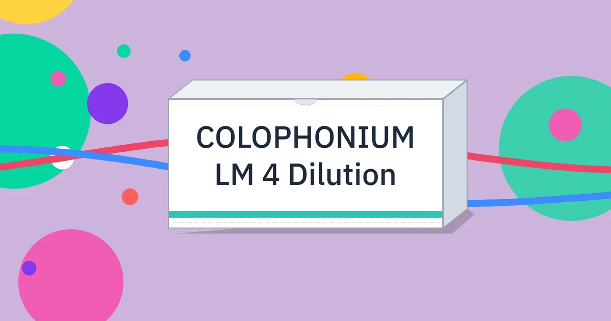 Symbolbild: Packung mit der Aufschrift COLOPHONIUM LM 4 Dilution (PZN 13448216) – Verfügbarkeit und Bezug in Apotheken in Frankfurt am Main