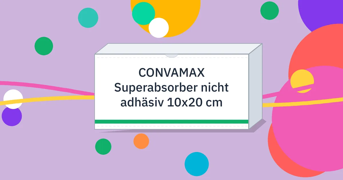 Symbolbild: Packung mit der Aufschrift CONVAMAX Superabsorber nicht adhäsiv 10x20 cm (PZN 18373693) – Verfügbarkeit und Bezug in Apotheken in Frankfurt am Main