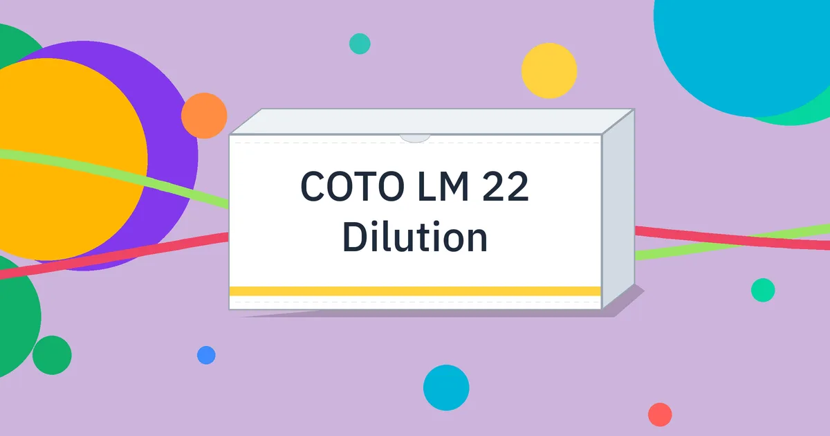 Symbolbild: Packung mit der Aufschrift COTO LM 22 Dilution (PZN 13455498) – Verfügbarkeit und Bezug in Apotheken in Frankfurt am Main