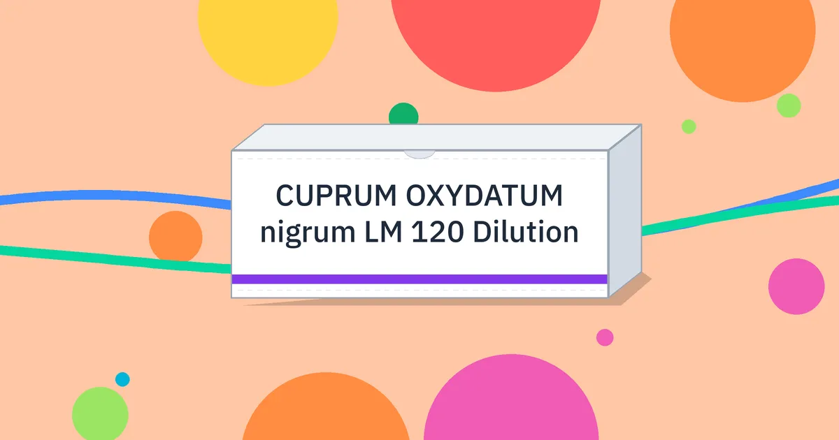 Symbolbild: Packung mit der Aufschrift CUPRUM OXYDATUM nigrum LM 120 Dilution (PZN 13458976) – Verfügbarkeit und Bezug in Apotheken in Frankfurt am Main