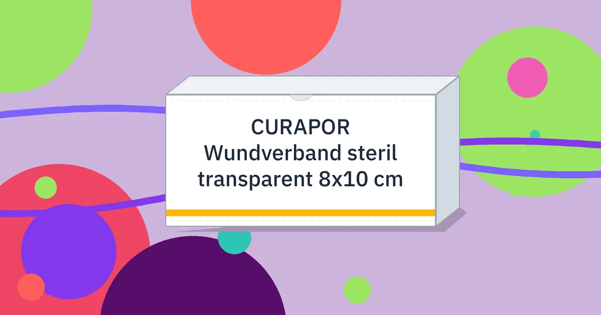 Symbolbild: Packung mit der Aufschrift CURAPOR Wundverband steril transparent 8x10 cm (PZN 18736629) – Verfügbarkeit und Bezug in Apotheken in Frankfurt am Main