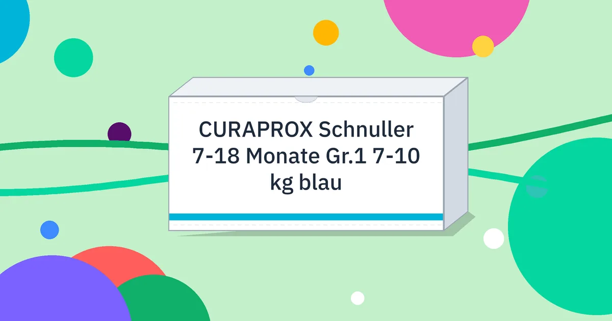Symbolbild: Packung mit der Aufschrift CURAPROX Schnuller 7-18 Monate Gr.1 7-10 kg blau (PZN 16587622) – Verfügbarkeit und Bezug in Apotheken in Frankfurt am Main