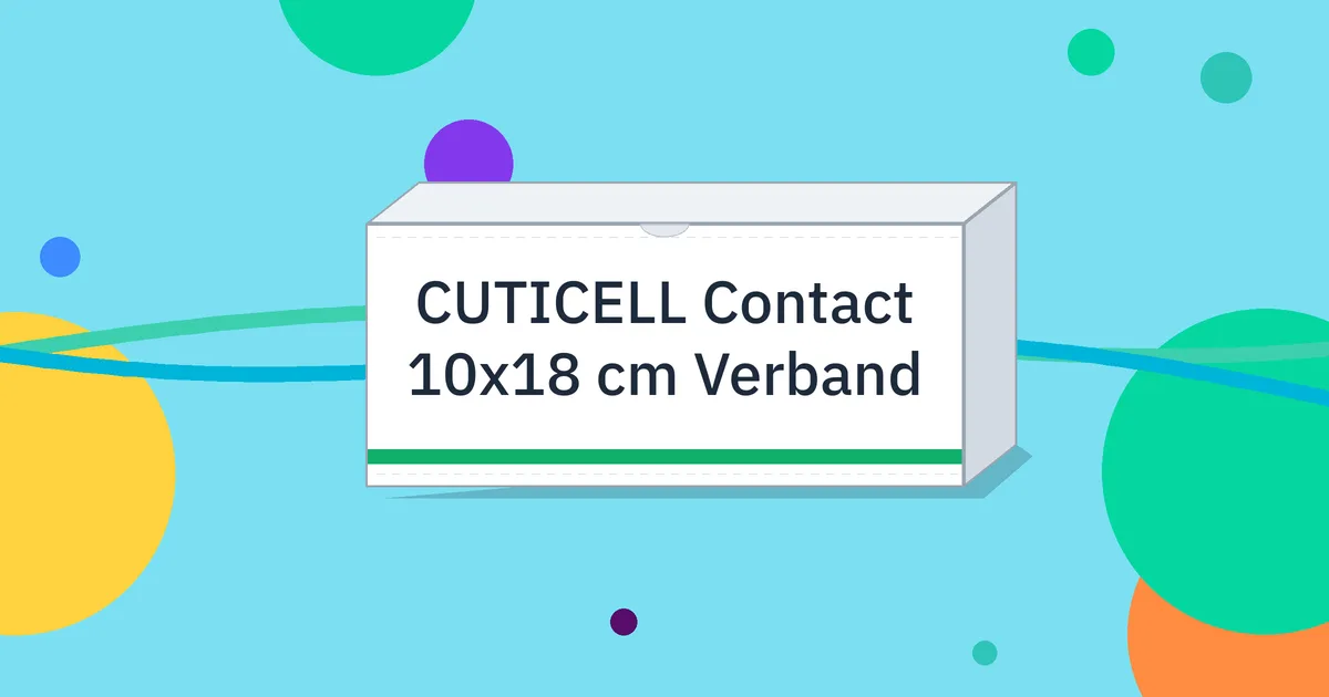 Symbolbild: Packung mit der Aufschrift CUTICELL Contact 10x18 cm Verband (PZN 12655858) – Verfügbarkeit und Bezug in Apotheken in Frankfurt am Main