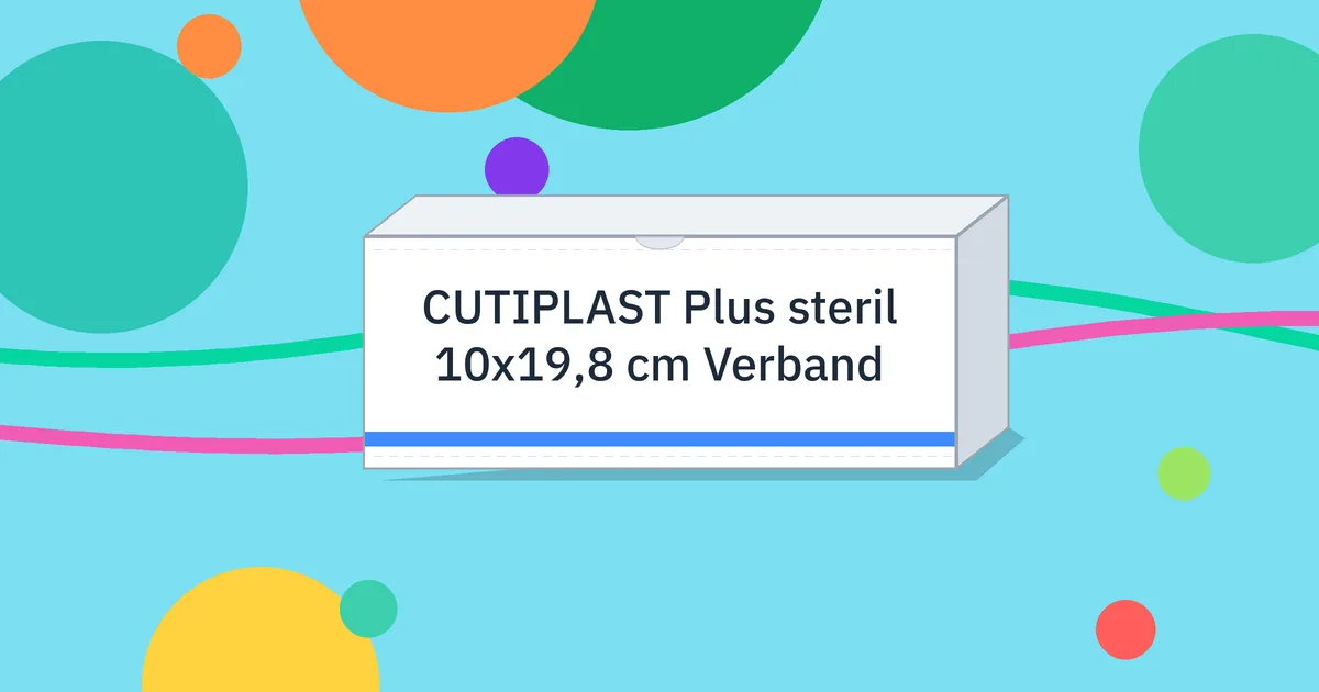 Symbolbild: Packung mit der Aufschrift CUTIPLAST Plus steril 10x19,8 cm Verband (PZN 13426640) – Verfügbarkeit und Bezug in Apotheken in Frankfurt am Main