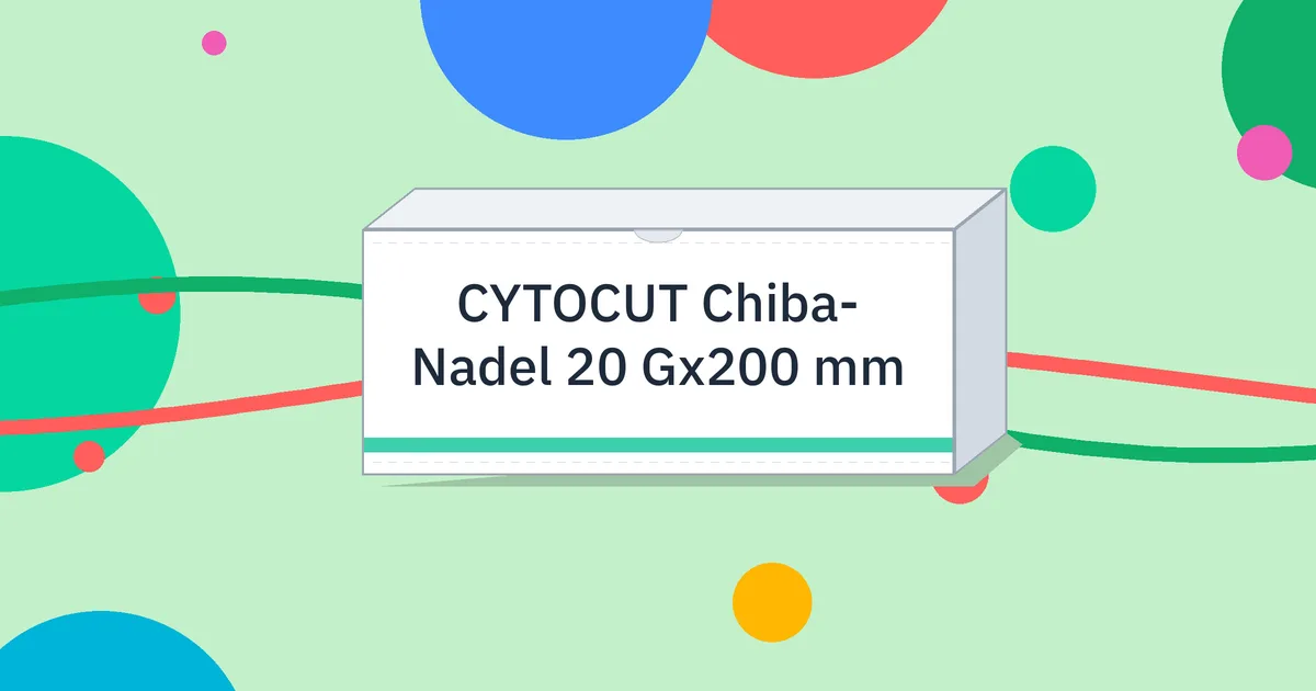 Symbolbild: Packung mit der Aufschrift CYTOCUT Chiba-Nadel 20 Gx200 mm (PZN 19735342) – Verfügbarkeit und Bezug in Apotheken in Frankfurt am Main