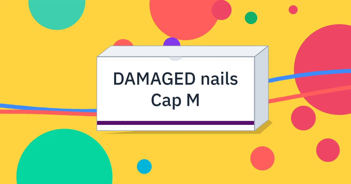 Symbolbild: Packung mit der Aufschrift DAMAGED nails Cap M (PZN 19687867) – Verfügbarkeit und Bezug in Apotheken in Frankfurt am Main