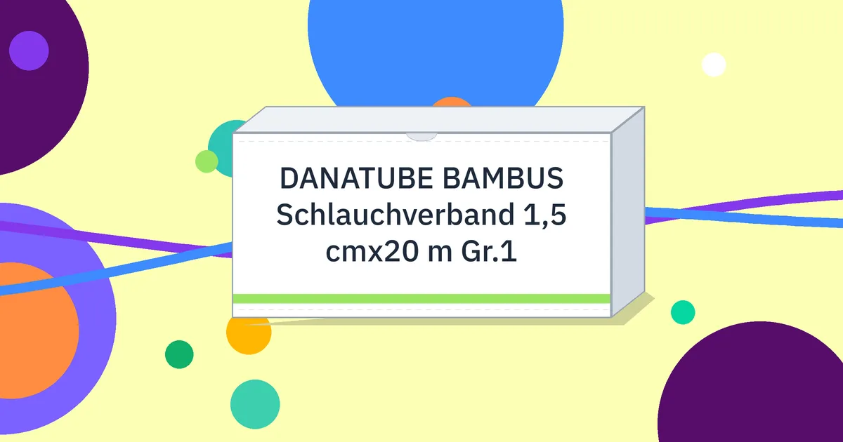 Symbolbild: Packung mit der Aufschrift DANATUBE BAMBUS Schlauchverband 1,5 cmx20 m Gr.1 (PZN 18368350) – Verfügbarkeit und Bezug in Apotheken in Frankfurt am Main