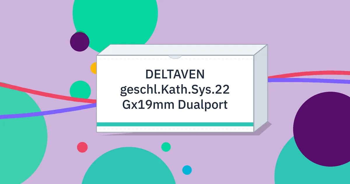 Symbolbild: Packung mit der Aufschrift DELTAVEN geschl.Kath.Sys.22 Gx19mm Dualport (PZN 13977570) – Verfügbarkeit und Bezug in Apotheken in Frankfurt am Main