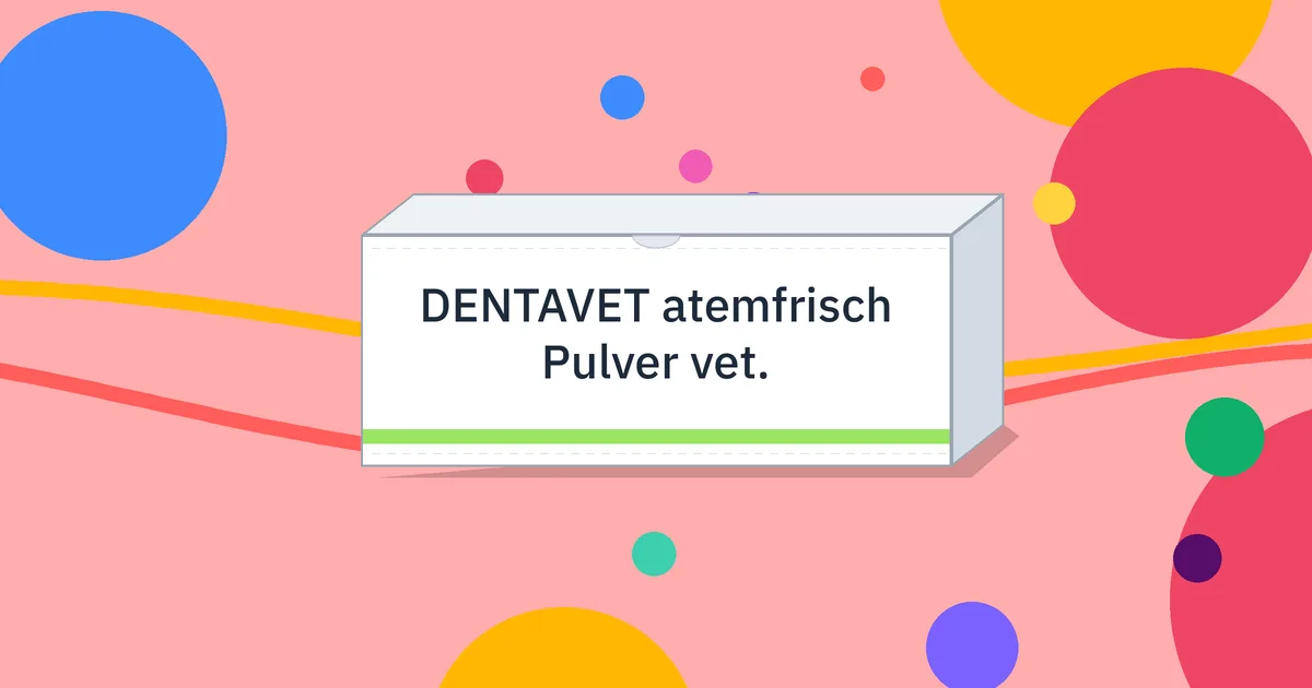 Symbolbild: Packung mit der Aufschrift DENTAVET atemfrisch Pulver vet. (PZN 10543411) – Verfügbarkeit und Bezug in Apotheken in Frankfurt am Main