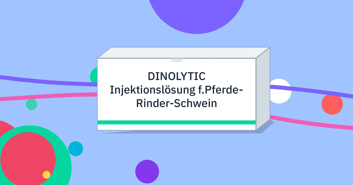 Symbolbild: Packung mit der Aufschrift DINOLYTIC Injektionslösung f.Pferde-Rinder-Schwein (PZN 01446637) – Verfügbarkeit und Bezug in Apotheken in Frankfurt am Main