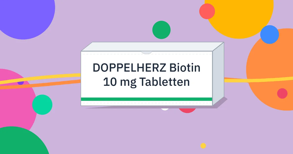 Symbolbild: Packung mit der Aufschrift DOPPELHERZ Biotin 10 mg Tabletten (PZN 19289546) – Verfügbarkeit und Bezug in Apotheken in Frankfurt am Main