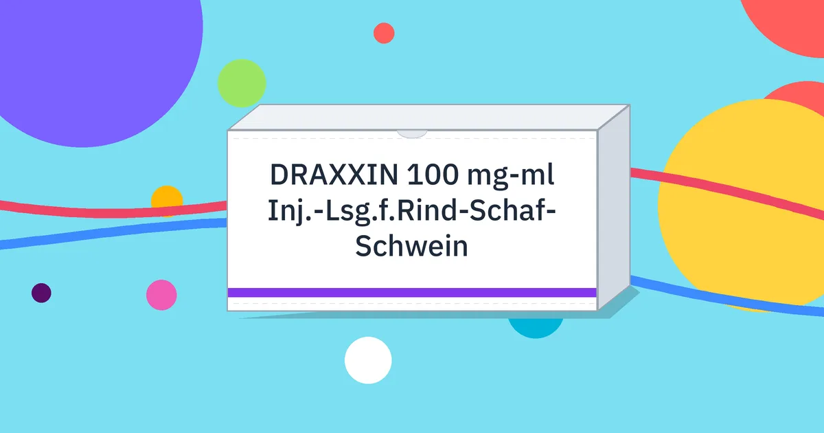Symbolbild: Packung mit der Aufschrift DRAXXIN 100 mg-ml Inj.-Lsg.f.Rind-Schaf-Schwein (PZN 17937946) – Verfügbarkeit und Bezug in Apotheken in Frankfurt am Main