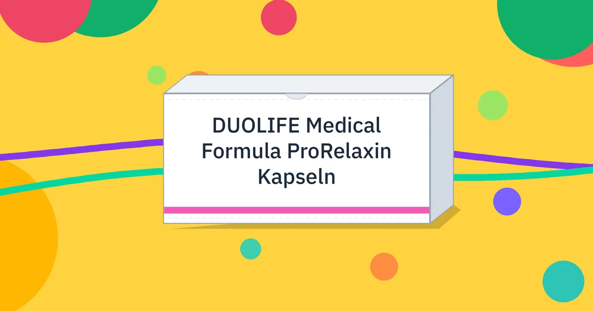 Symbolbild: Packung mit der Aufschrift DUOLIFE Medical Formula ProRelaxin Kapseln (PZN 16613578) – Verfügbarkeit und Bezug in Apotheken in Frankfurt am Main