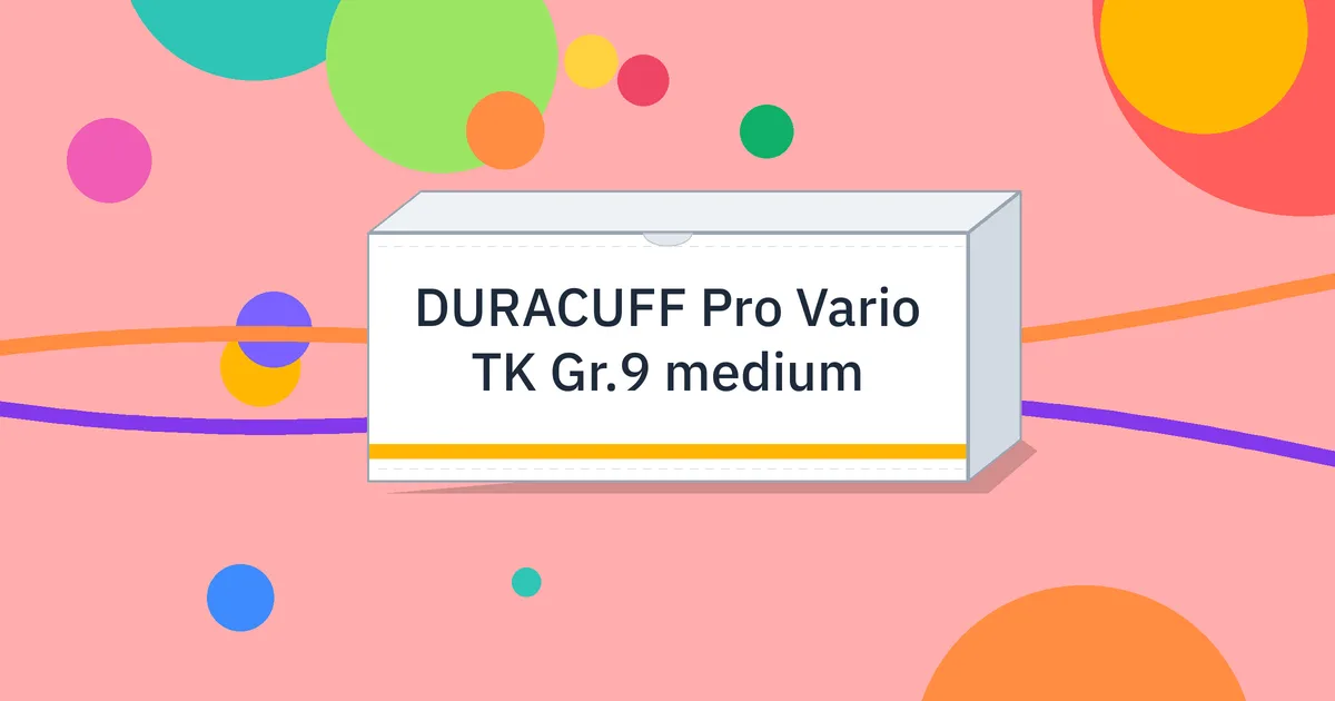 Symbolbild: Packung mit der Aufschrift DURACUFF Pro Vario TK Gr.9 medium (PZN 19244905) – Verfügbarkeit und Bezug in Apotheken in Frankfurt am Main