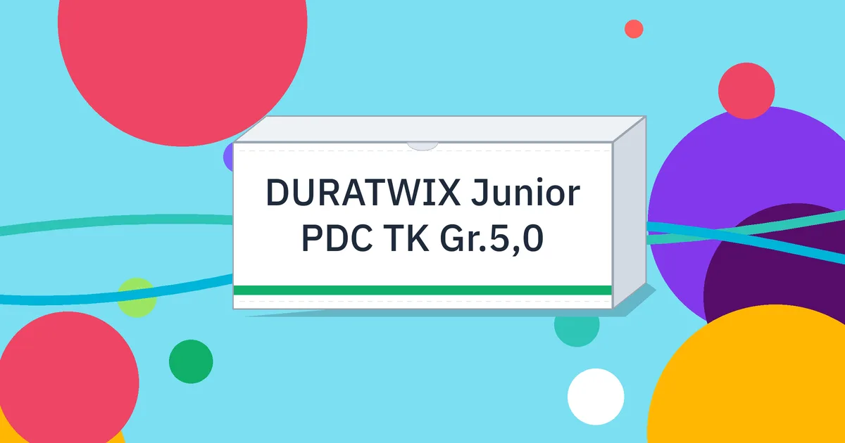 Symbolbild: Packung mit der Aufschrift DURATWIX Junior PDC TK Gr.5,0 (PZN 17156812) – Verfügbarkeit und Bezug in Apotheken in Frankfurt am Main