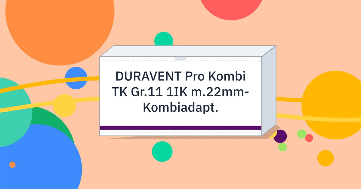Symbolbild: Packung mit der Aufschrift DURAVENT Pro Kombi TK Gr.11 1IK m.22mm-Kombiadapt. (PZN 19242757) – Verfügbarkeit und Bezug in Apotheken in Frankfurt am Main
