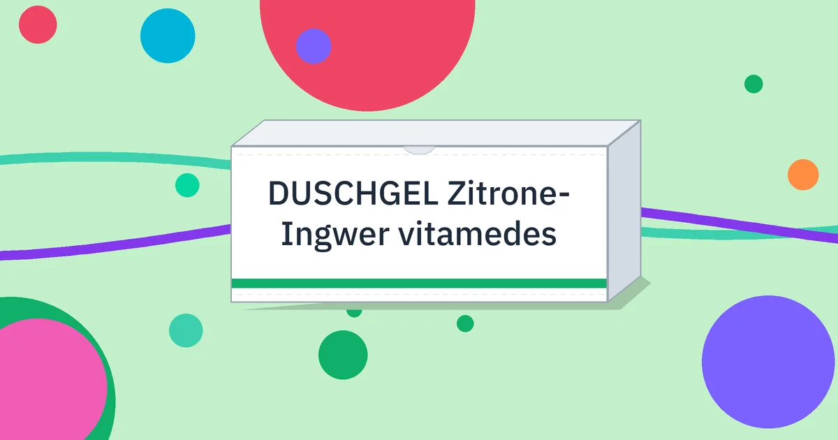 Symbolbild: Packung mit der Aufschrift DUSCHGEL Zitrone-Ingwer vitamedes (PZN 19780242) – Verfügbarkeit und Bezug in Apotheken in Frankfurt am Main