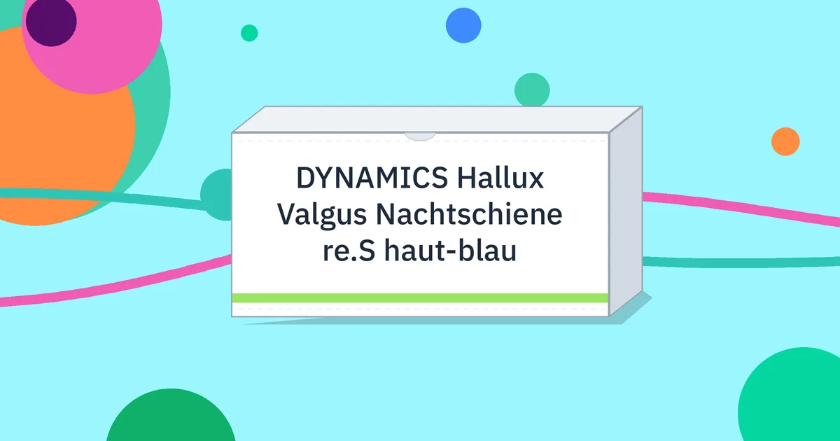 Symbolbild: Packung mit der Aufschrift DYNAMICS Hallux Valgus Nachtschiene re.S haut-blau (PZN 10632480) – Verfügbarkeit und Bezug in Apotheken in Frankfurt am Main