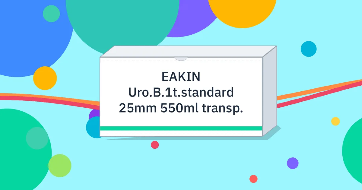 Symbolbild: Packung mit der Aufschrift EAKIN Uro.B.1t.standard 25mm 550ml transp. (PZN 09642645) – Verfügbarkeit und Bezug in Apotheken in Frankfurt am Main