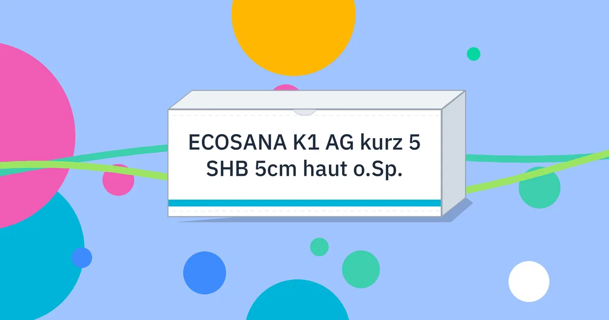 Symbolbild: Packung mit der Aufschrift ECOSANA K1 AG kurz 5 SHB 5cm haut o.Sp. (PZN 04729330) – Verfügbarkeit und Bezug in Apotheken in Frankfurt am Main