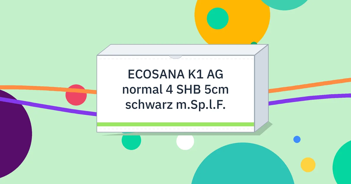 Symbolbild: Packung mit der Aufschrift ECOSANA K1 AG normal 4 SHB 5cm schwarz m.Sp.l.F. (PZN 04728000) – Verfügbarkeit und Bezug in Apotheken in Frankfurt am Main