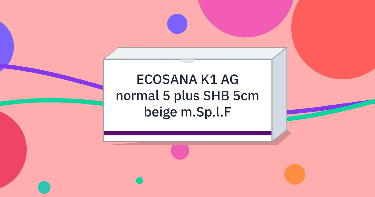Symbolbild: Packung mit der Aufschrift ECOSANA K1 AG normal 5 plus SHB 5cm beige m.Sp.l.F (PZN 04729198) – Verfügbarkeit und Bezug in Apotheken in Frankfurt am Main