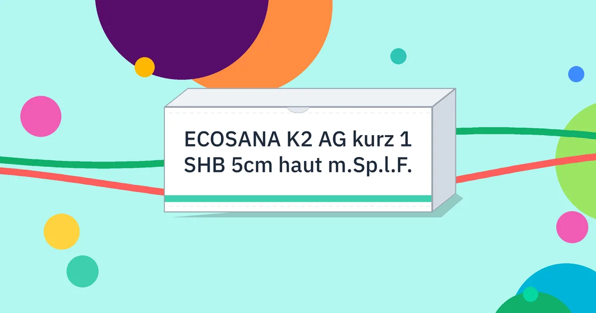 Symbolbild: Packung mit der Aufschrift ECOSANA K2 AG kurz 1 SHB 5cm haut m.Sp.l.F. (PZN 10955071) – Verfügbarkeit und Bezug in Apotheken in Frankfurt am Main