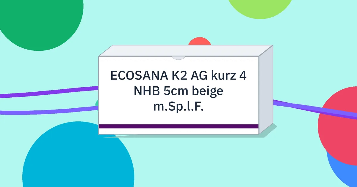 Symbolbild: Packung mit der Aufschrift ECOSANA K2 AG kurz 4 NHB 5cm beige m.Sp.l.F. (PZN 10954924) – Verfügbarkeit und Bezug in Apotheken in Frankfurt am Main