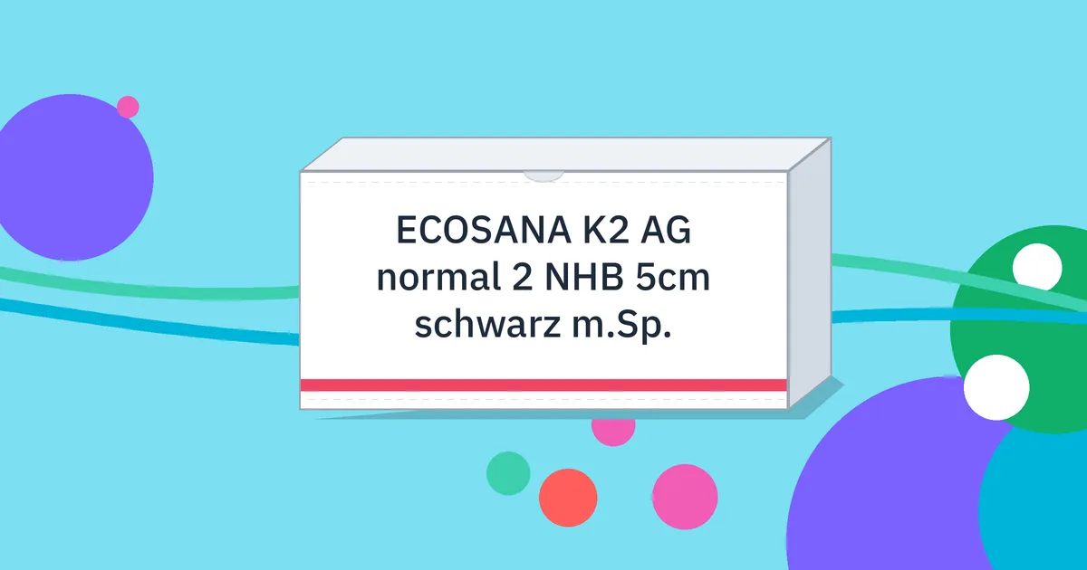 Symbolbild: Packung mit der Aufschrift ECOSANA K2 AG normal 2 NHB 5cm schwarz m.Sp. (PZN 01387283) – Verfügbarkeit und Bezug in Apotheken in Frankfurt am Main