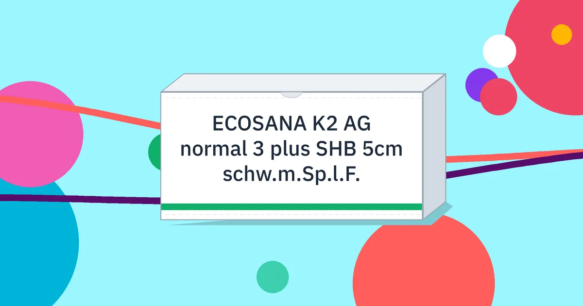 Symbolbild: Packung mit der Aufschrift ECOSANA K2 AG normal 3 plus SHB 5cm schw.m.Sp.l.F. (PZN 10957472) – Verfügbarkeit und Bezug in Apotheken in Frankfurt am Main