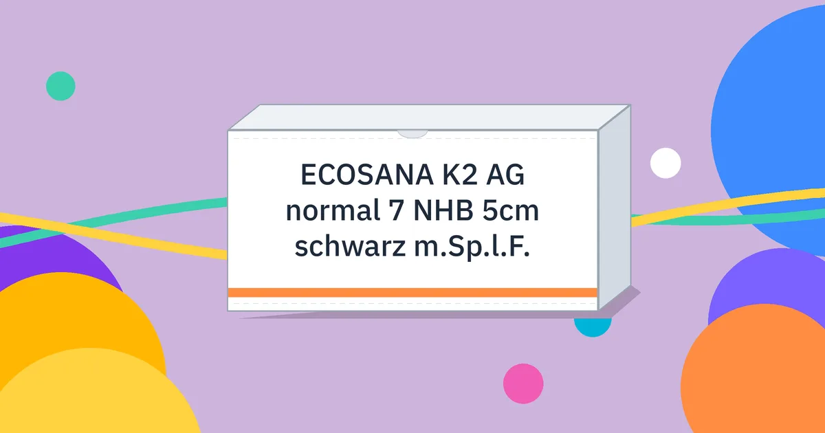 Symbolbild: Packung mit der Aufschrift ECOSANA K2 AG normal 7 NHB 5cm schwarz m.Sp.l.F. (PZN 10956811) – Verfügbarkeit und Bezug in Apotheken in Frankfurt am Main