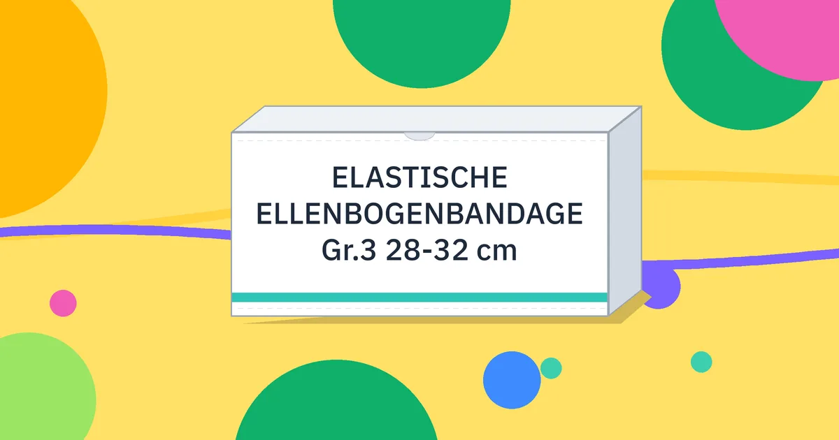 Symbolbild: Packung mit der Aufschrift ELASTISCHE ELLENBOGENBANDAGE Gr.3 28-32 cm (PZN 18115726) – Verfügbarkeit und Bezug in Apotheken in Frankfurt am Main