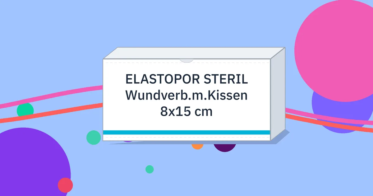 Symbolbild: Packung mit der Aufschrift ELASTOPOR STERIL Wundverb.m.Kissen 8x15 cm (PZN 19388751) – Verfügbarkeit und Bezug in Apotheken in Frankfurt am Main