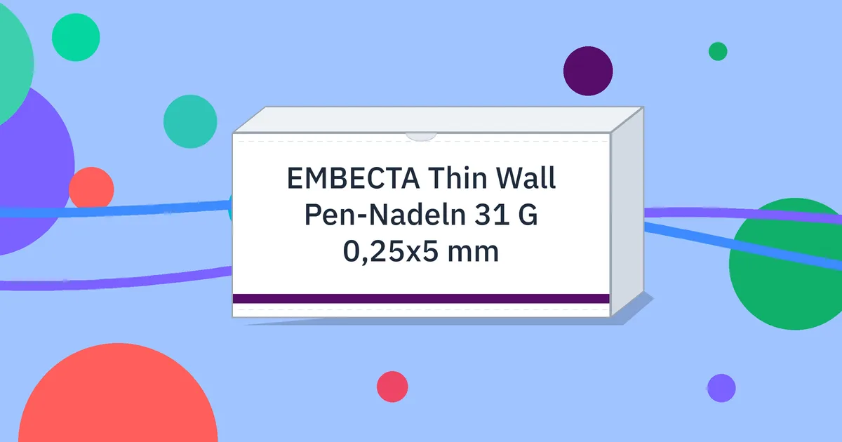 Symbolbild: Packung mit der Aufschrift EMBECTA Thin Wall Pen-Nadeln 31 G 0,25x5 mm (PZN 20636740) – Verfügbarkeit und Bezug in Apotheken in Frankfurt am Main
