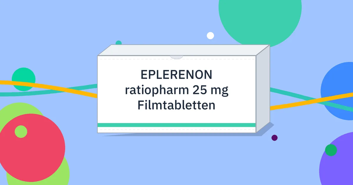 Symbolbild: Packung mit der Aufschrift EPLERENON ratiopharm 25 mg Filmtabletten (PZN 14035806) – Verfügbarkeit und Bezug in Apotheken in Frankfurt am Main
