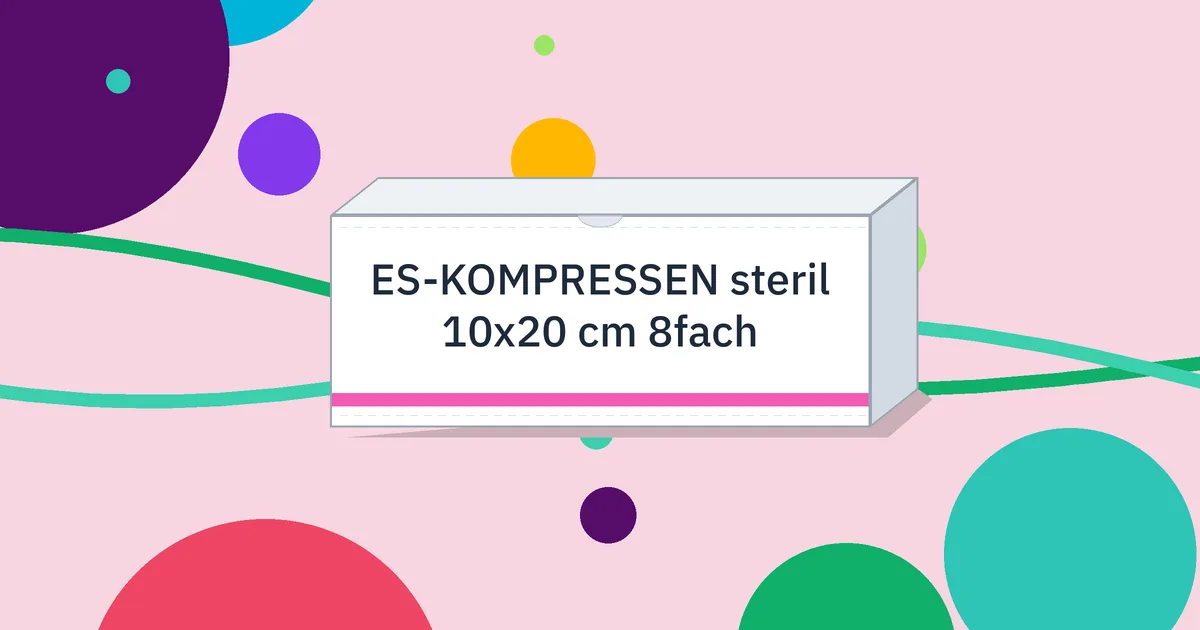 Symbolbild: Packung mit der Aufschrift ES-KOMPRESSEN steril 10x20 cm 8fach (PZN 13652885) – Verfügbarkeit und Bezug in Apotheken in Frankfurt am Main